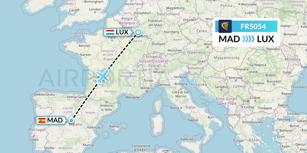 FR5054 Flight Status Ryanair: Madrid to Luxembourg (RYR5054)