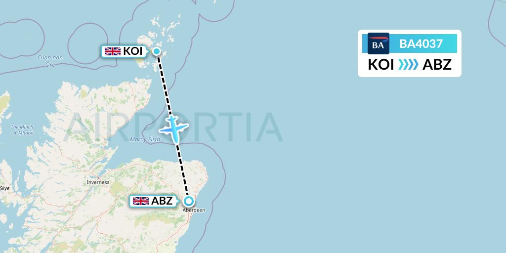 BA4037 Flight Status British Airways: Kirkwall to Aberdeen (BAW4037)