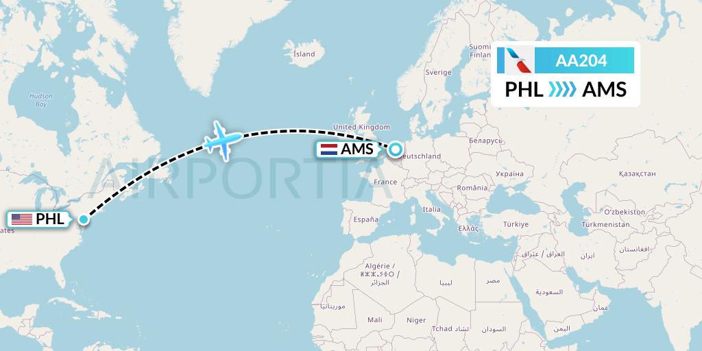 AA204 Flight Status American Airlines: Philadelphia to Amsterdam (AAL204)