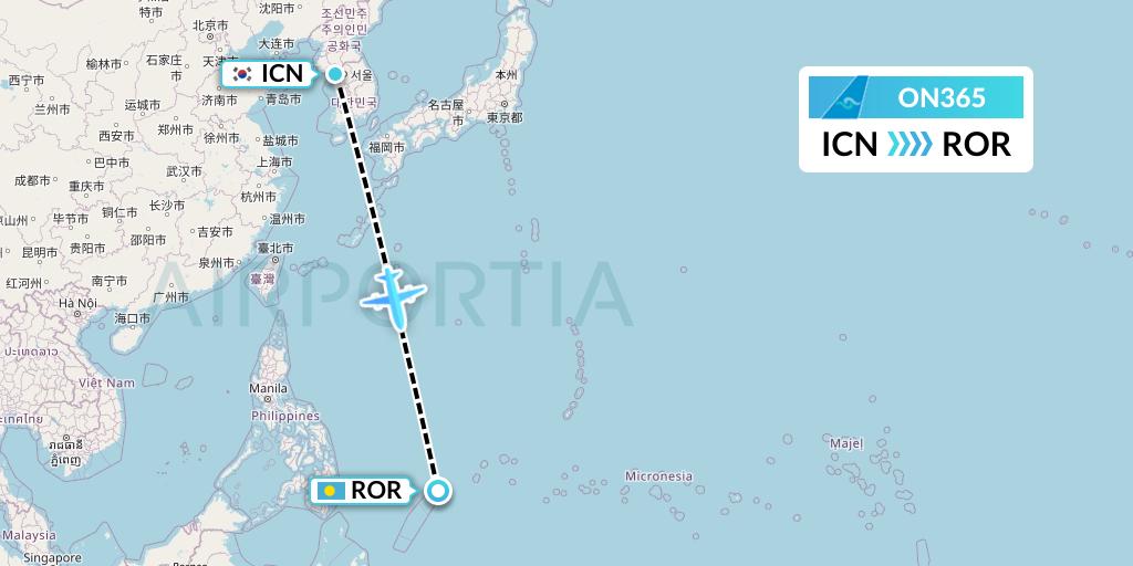 ON365 Flight Status Nauru Airlines: Seoul to Airai (RON365)