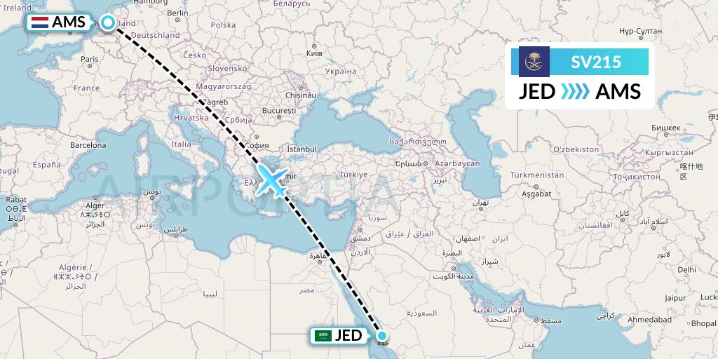 SV215 Flight Status Saudi Arabian Airlines: Jeddah to Amsterdam (SVA215)