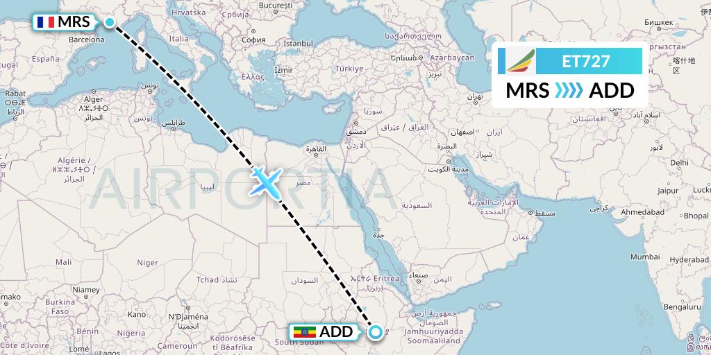 ET727 Flight Status Ethiopian Airlines: Marseille to Addis Ababa (ETH727)