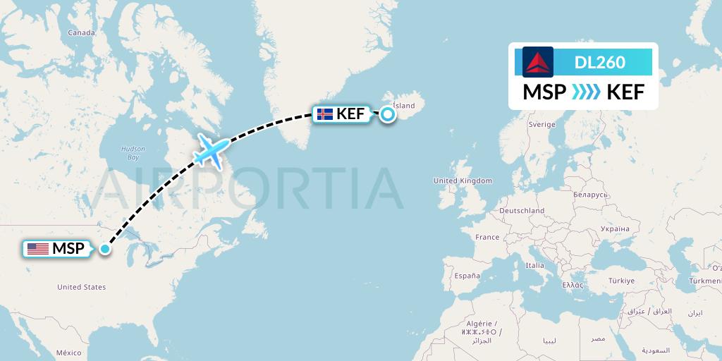 DL260 Flight Status Delta Air Lines: Minneapolis to Reykjavik (DAL260)