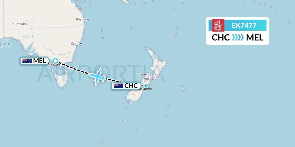 EK7477 Flight Status Emirates: Christchurch to Melbourne (UAE7477)