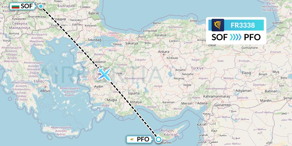 FR3338 Flight Status Ryanair: Sofia to Pafos (RYR3338)