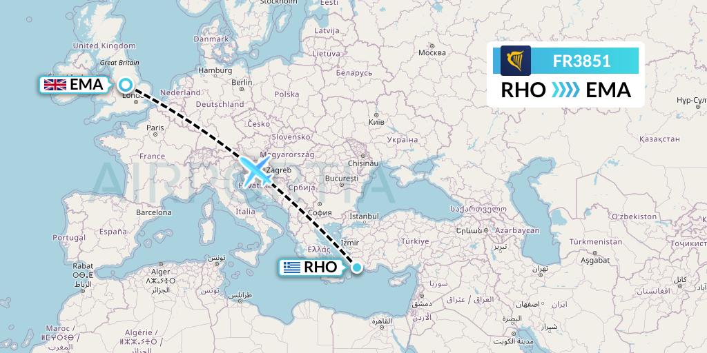 FR3851 Flight Status Ryanair: Rhodes to East Midlands (RYR3851)