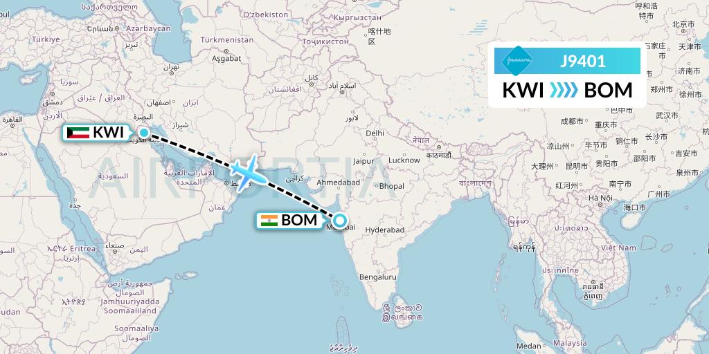 J9401 Flight Status Jazeera Airways: Kuwait City to Mumbai (JZR401)