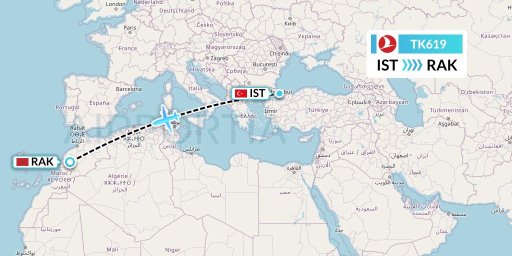 TK619 Flight Status Turkish Airlines: Istanbul to Marrakesh (THY619)
