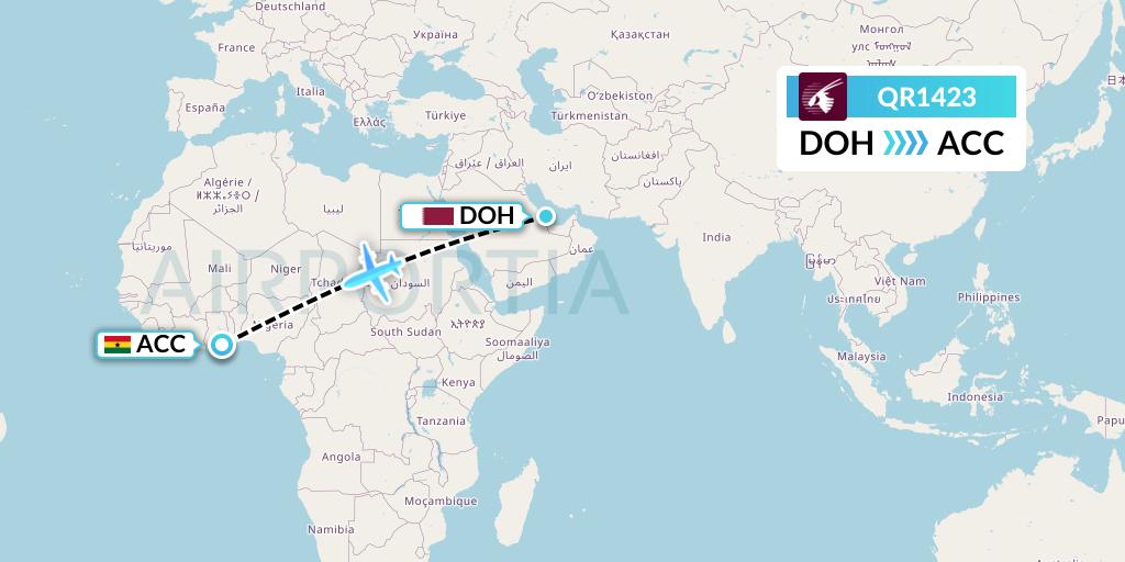QR1423 Flight Status Qatar Airways: Doha to Accra (QTR1423)