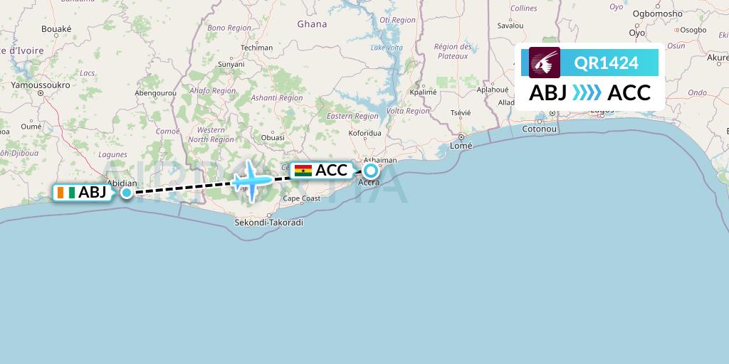 QR1424 Flight Status Qatar Airways: Abidjan to Accra (QTR1424)