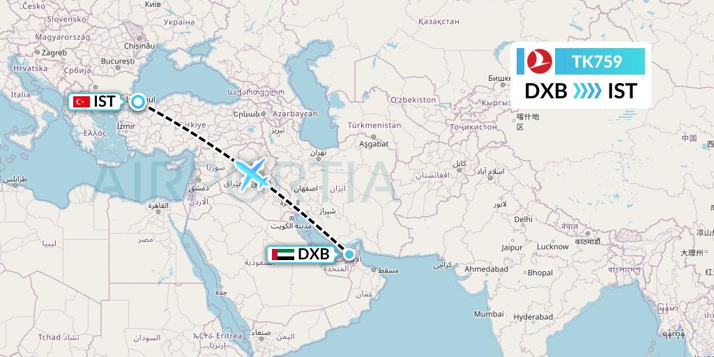TK759 Flight Status Turkish Airlines: Dubai to Istanbul (THY759)