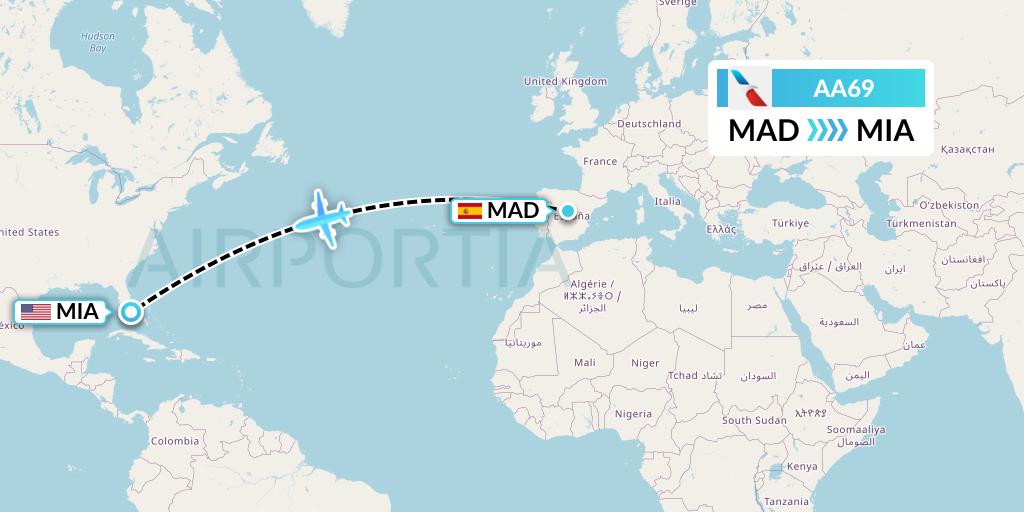 AA69 Flight Status American Airlines: Madrid to Miami (AAL69)