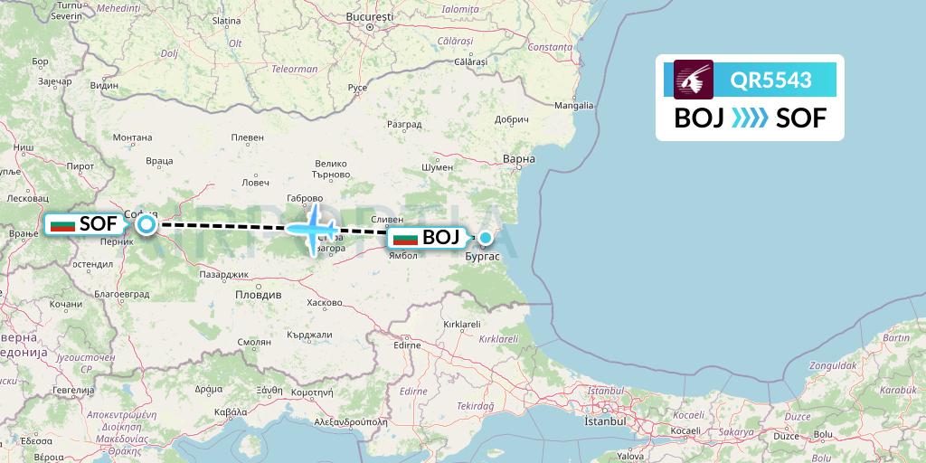 QR5543 Flight Status Qatar Airways: Burgas to Sofia (QTR5543)
