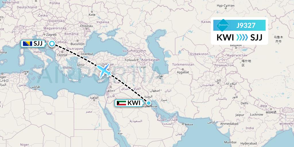 J9327 Flight Status Jazeera Airways: Kuwait City to Sarajevo (JZR327)