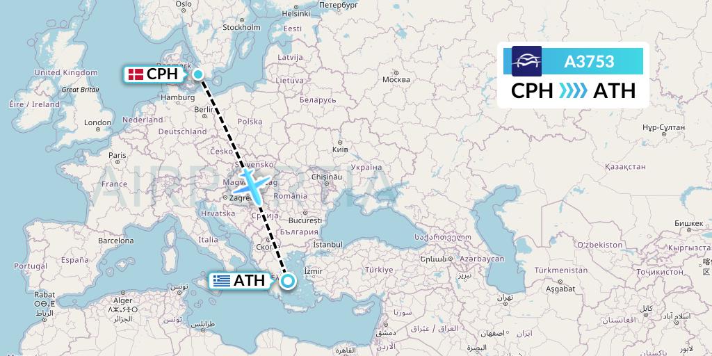 A3753 Flight Status Aegean Airlines: Copenhagen to Athens (AEE753)