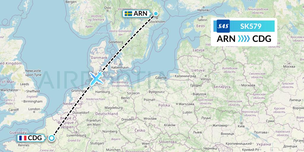 SK579 Flight Status SAS: Stockholm to Paris (SAS579)