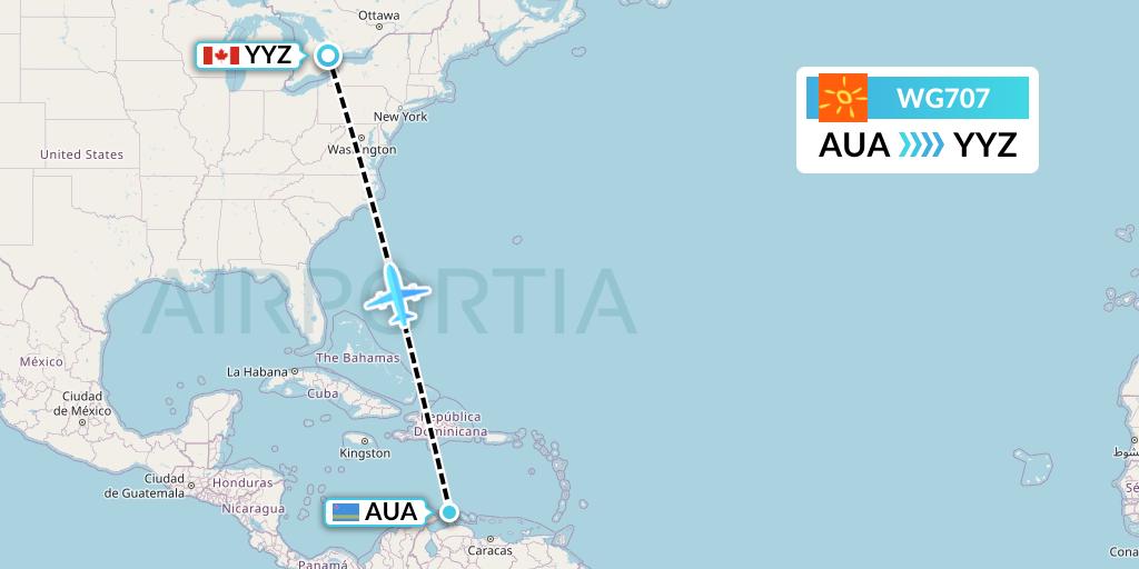 WG707 Flight Status Sunwing Airlines: Oranjestad to Toronto (SWG707)
