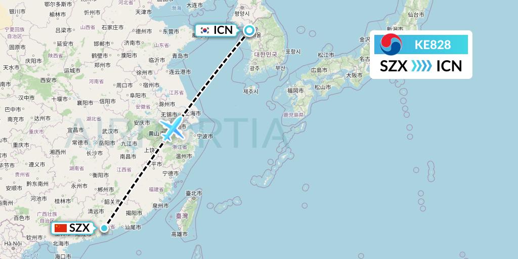 KE828 Flight Status Korean Air: Shenzhen to Seoul (KAL828)