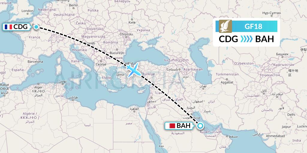 GF18 Flight Status Gulf Air: Paris to Bahrain (GFA18)