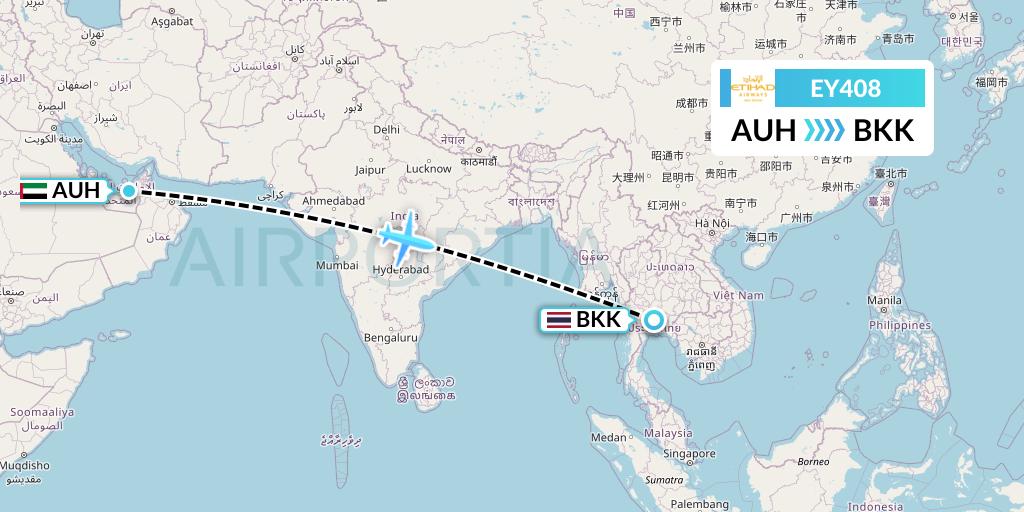 EY408 Flight Status Etihad Airways: Abu Dhabi to Bangkok (ETD408)
