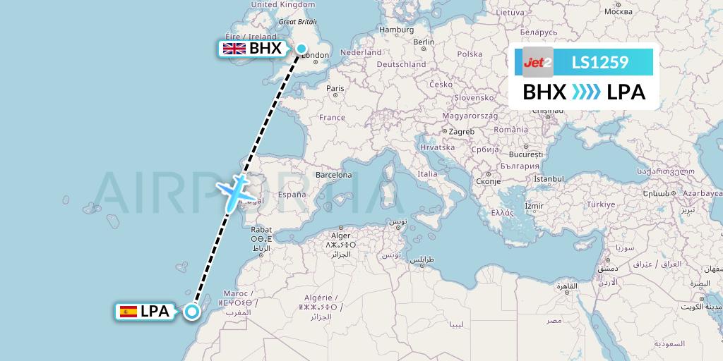 LS1259 Flight Status Jet2: Birmingham to Las Palmas (EXS1259)