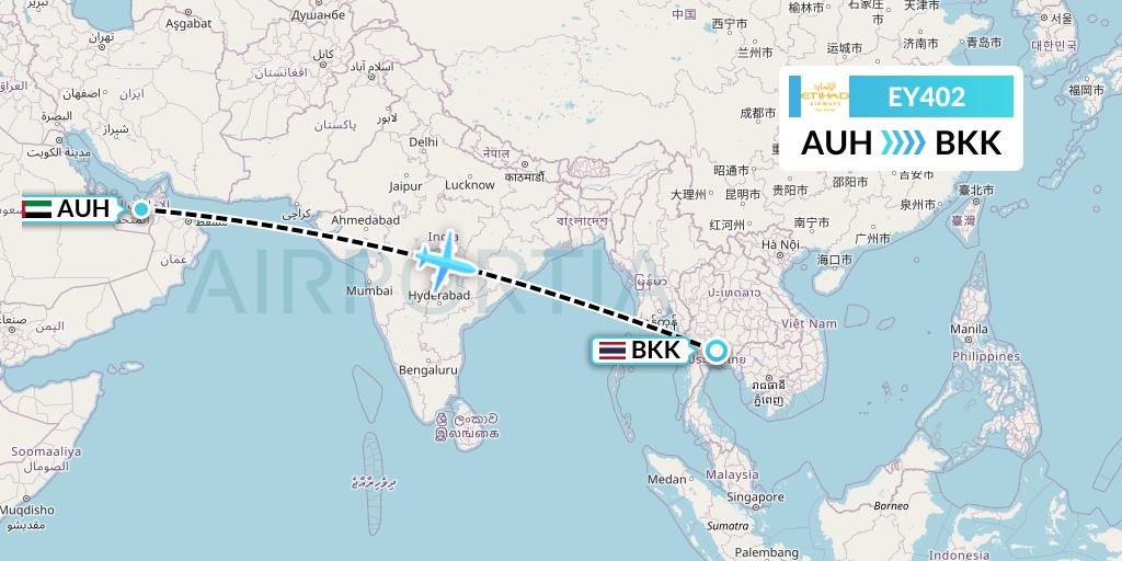 EY402 Flight Status Etihad Airways: Abu Dhabi to Bangkok (ETD402)