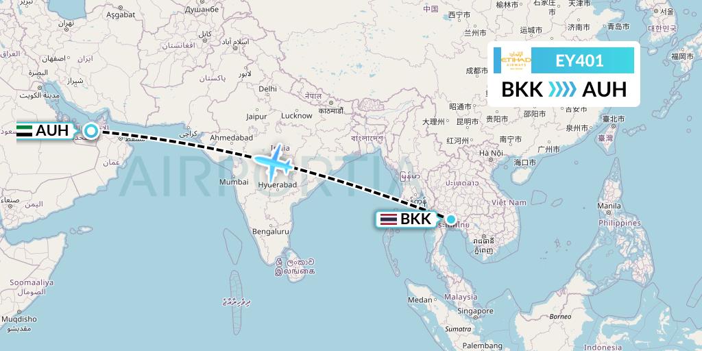 EY401 Flight Status Etihad Airways: Bangkok to Abu Dhabi (ETD401)