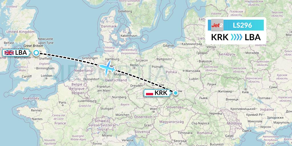 LS296 Flight Status Jet2: Krakow to Leeds (EXS296)