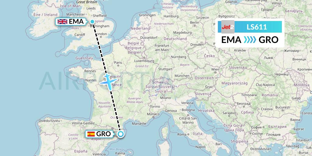LS611 Flight Status Jet2: East Midlands to Girona (EXS611)