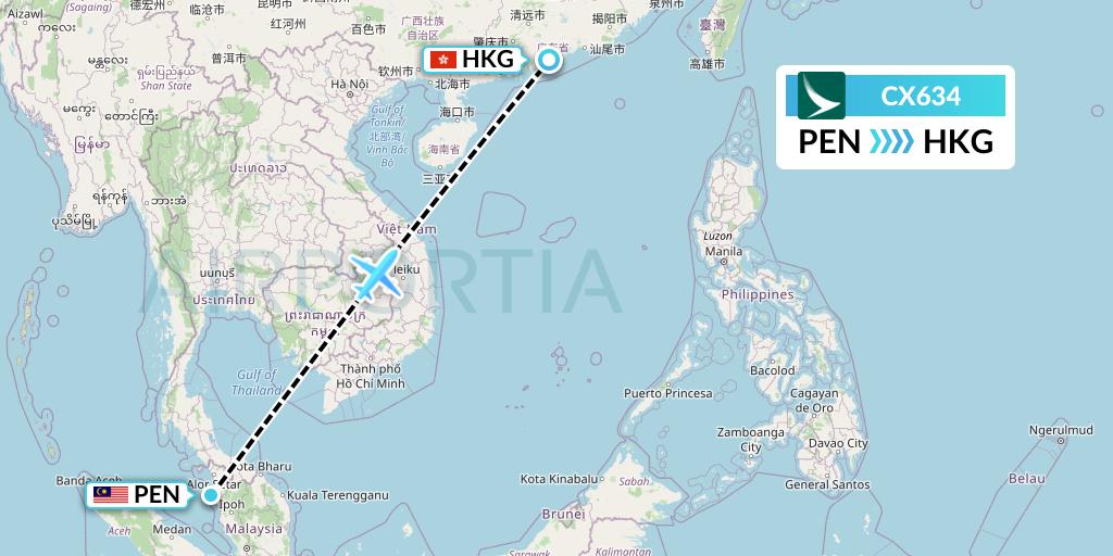 CX634 Flight Status Cathay Pacific: Penang to Hong Kong (CPA634)