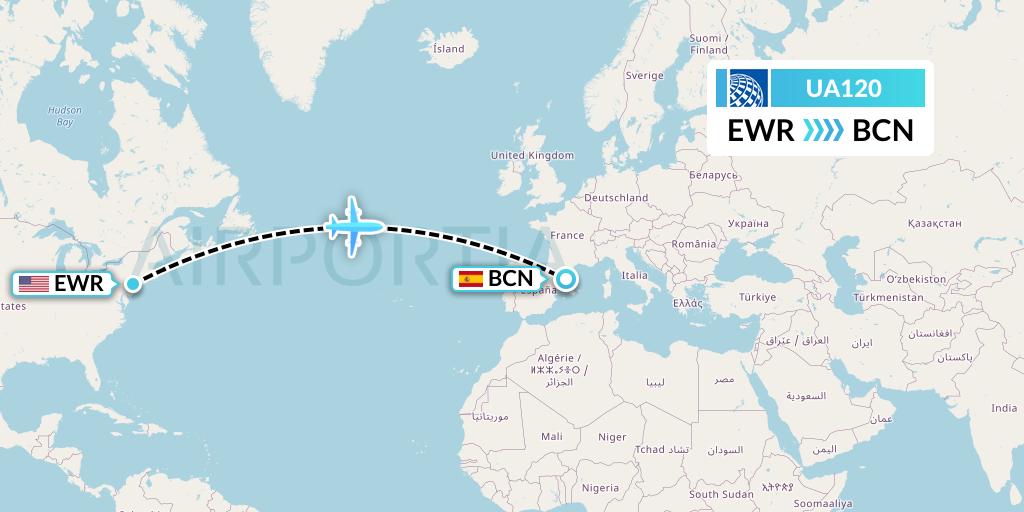 UA120 Flight Status United Airlines: New York to Barcelona (UAL120)