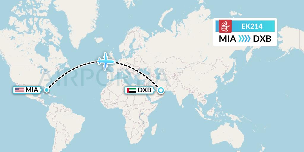 EK214 Flight Status Emirates: Miami to Dubai (UAE214)