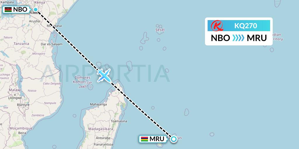KQ270 Flight Status Kenya Airways: Nairobi to Port Louis (KQA270)