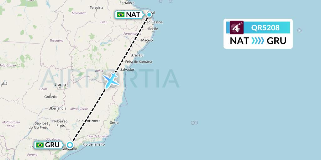 QR5208 Flight Status Qatar Airways: Natal to Sao Paulo (QTR5208)