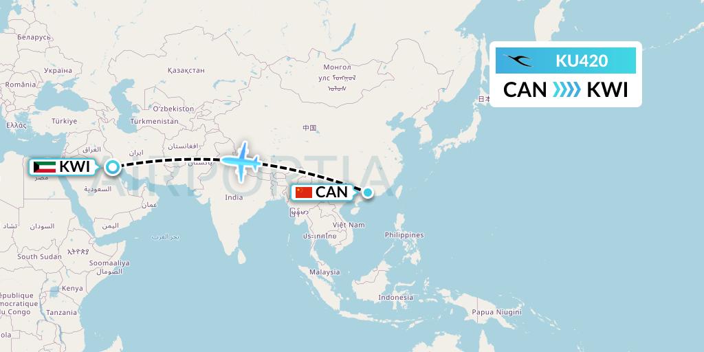 KU420 Flight Status Kuwait Airways: Guangzhou to Kuwait City (KAC420)