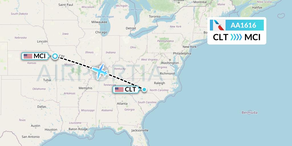 AA1616 Flight Status American Airlines: Charlotte to Kansas City (AAL1616)
