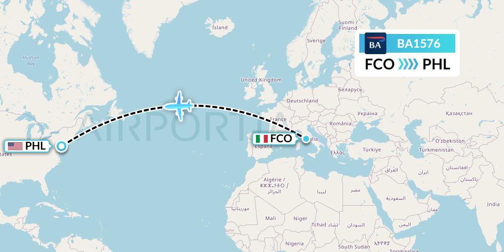 BA1576 Flight Status British Airways: Rome to Philadelphia (BAW1576)