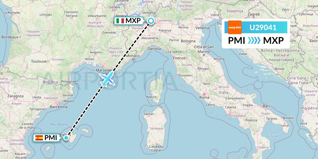 U29041 Flight Status EasyJet: Palma de Mallorca to Milan (EZY9041)
