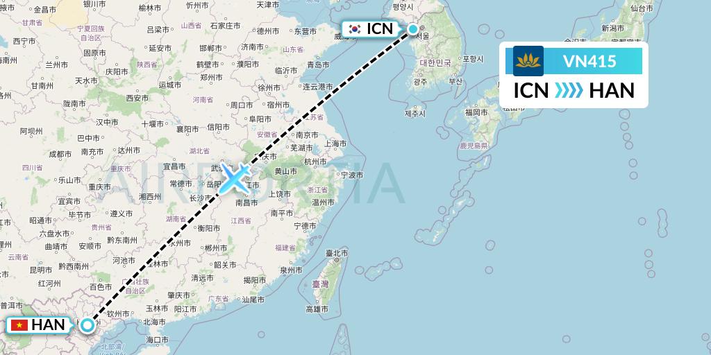VN415 Flight Status Vietnam Airlines: Seoul to Hanoi (HVN415)