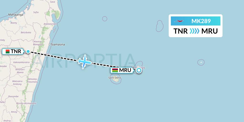 MK289 Flight Status Air Mauritius: Antananarivo to Port Louis (MAU289)