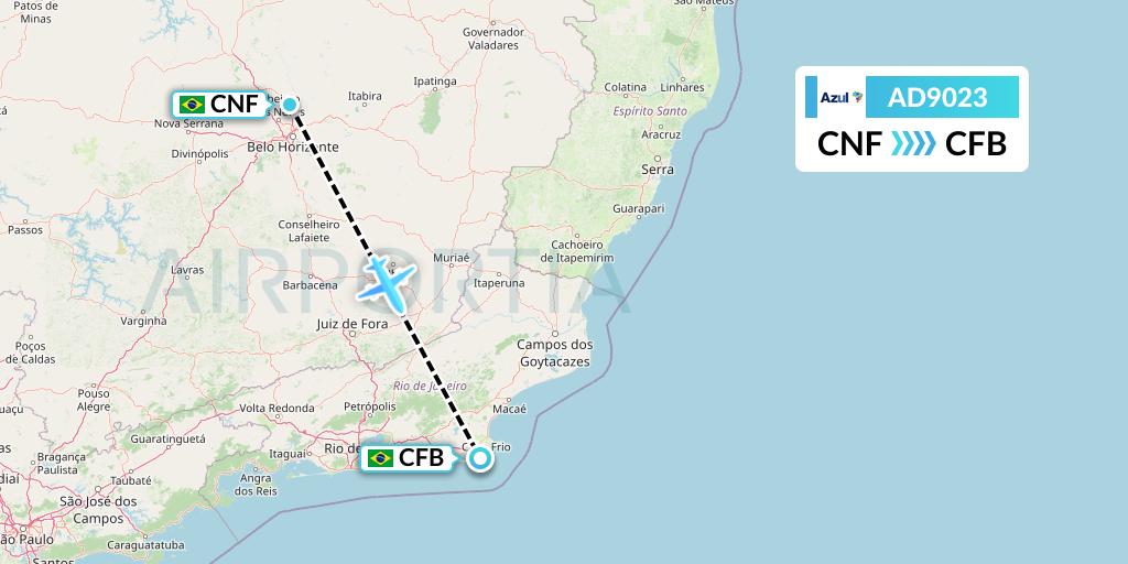 AD9023 Flight Status Azul Brazilian Airlines: Belo Horizonte to Cabo ...