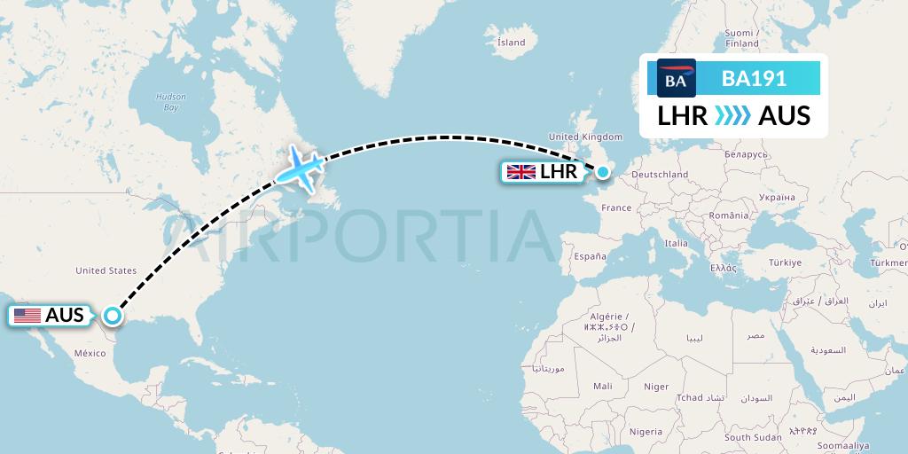 BA191 Flight Status British Airways: London to Austin (BAW191)