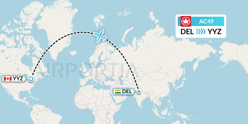 AC49 Flight Status Air Canada: Delhi to Toronto (ACA49)
