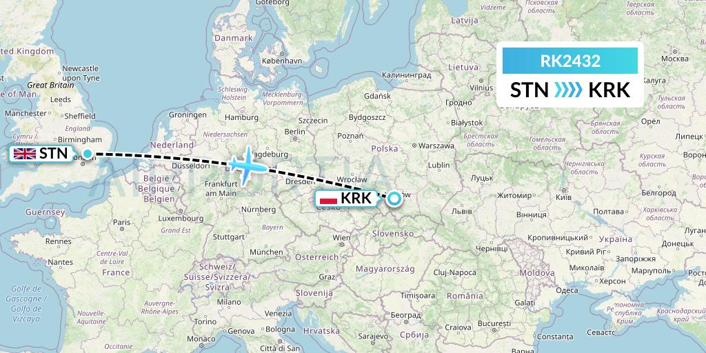 RK2432 Flight Status Ryanair UK: London to Krakow (RUK2432)
