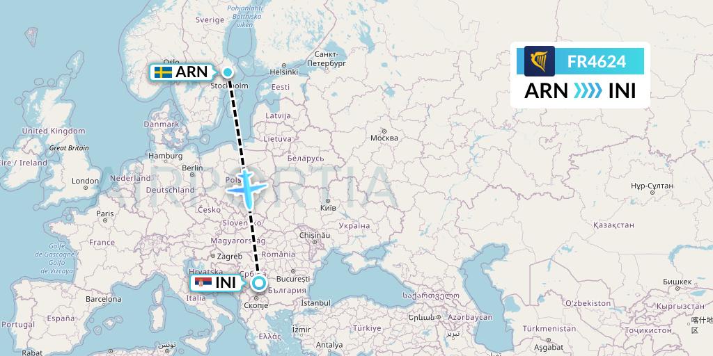 FR4624 Flight Status Ryanair: Stockholm to Nis (RYR4624)