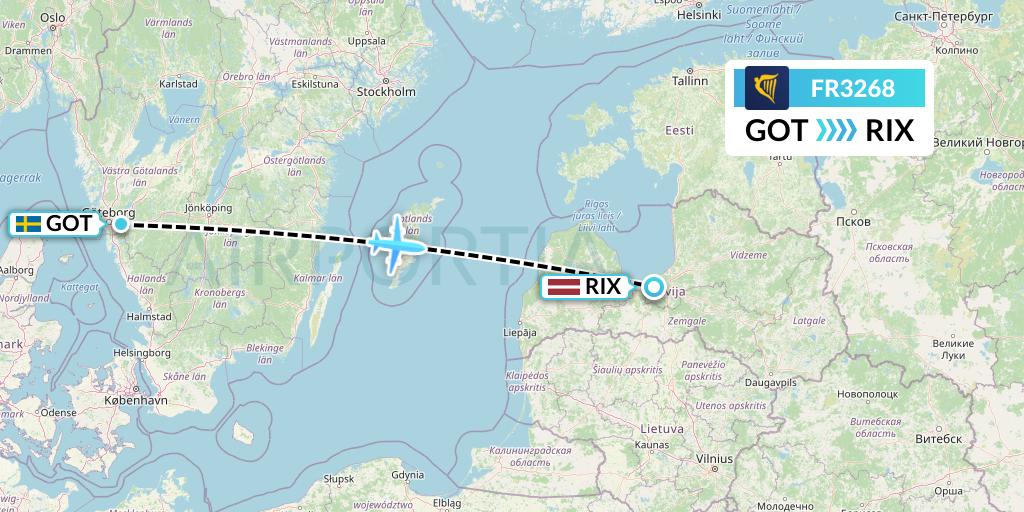 FR3268 Flight Status Ryanair: Gothenburg to Riga (RYR3268)