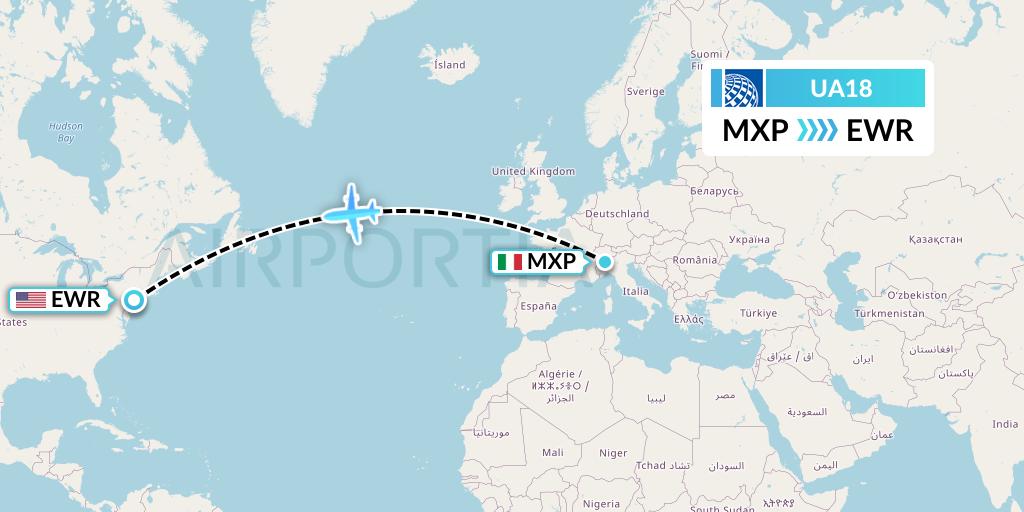 UA18 Flight Status United Airlines: Milan to New York (UAL18)