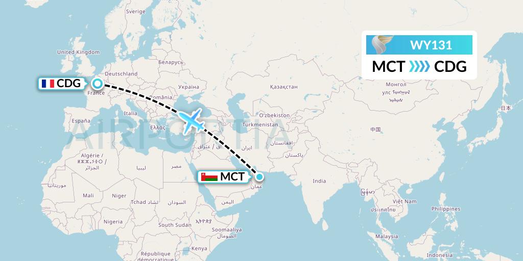 WY131 Flight Status Oman Air: Muscat to Paris (OMA131)