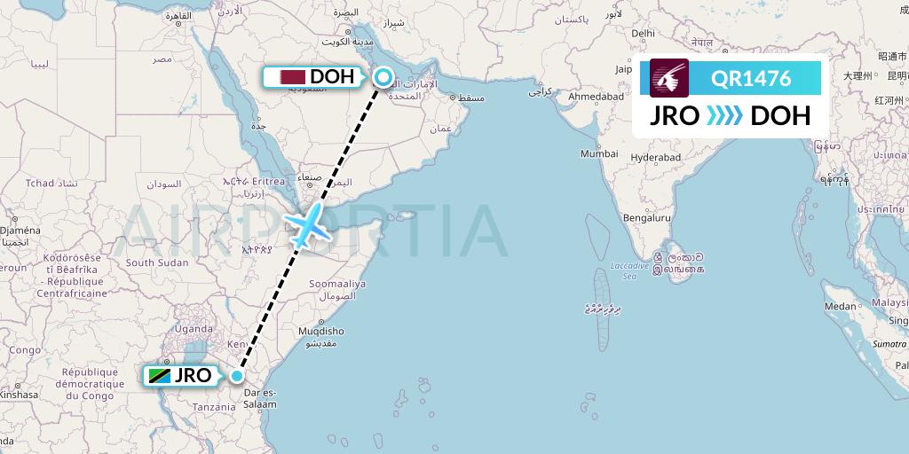 QR1476 Flight Status Qatar Airways: Kilimanjaro to Doha (QTR1476)