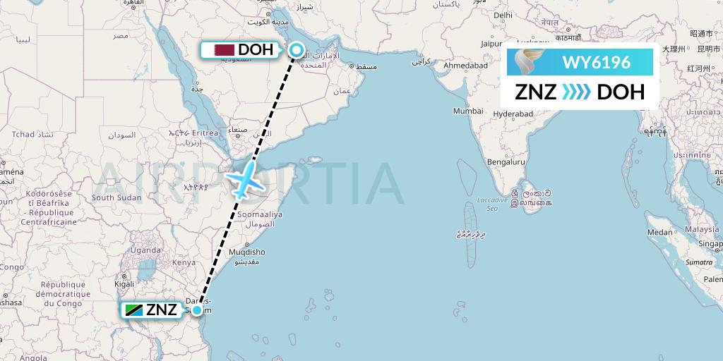 WY6196 Flight Status Oman Air: Zanzibar to Doha (OMA6196)